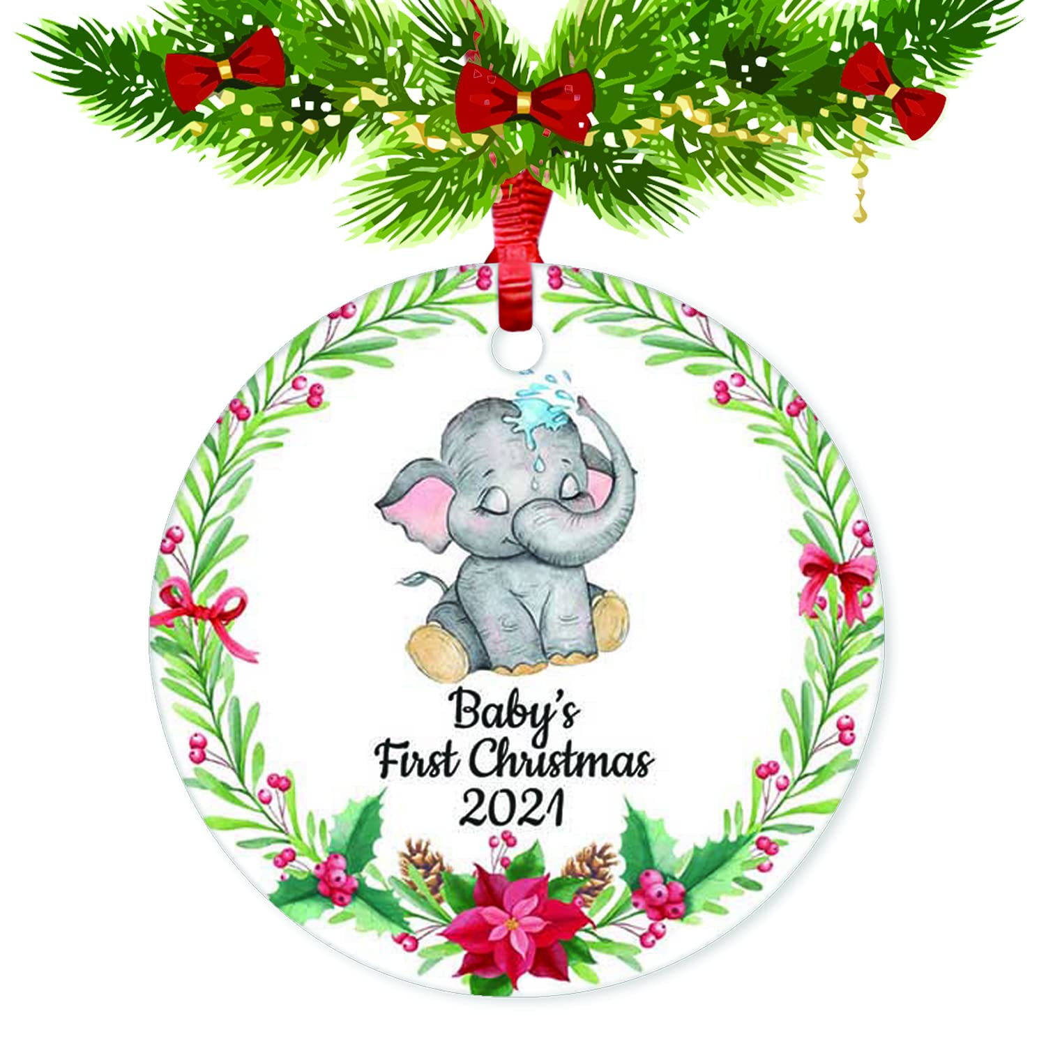 ArogGeld Baby First Christmas Ornament 2021 Elephant Baby 1st Ceramic My Personalized Ornaments for Boy Girl Newborn New Parents Multicolor 3x3