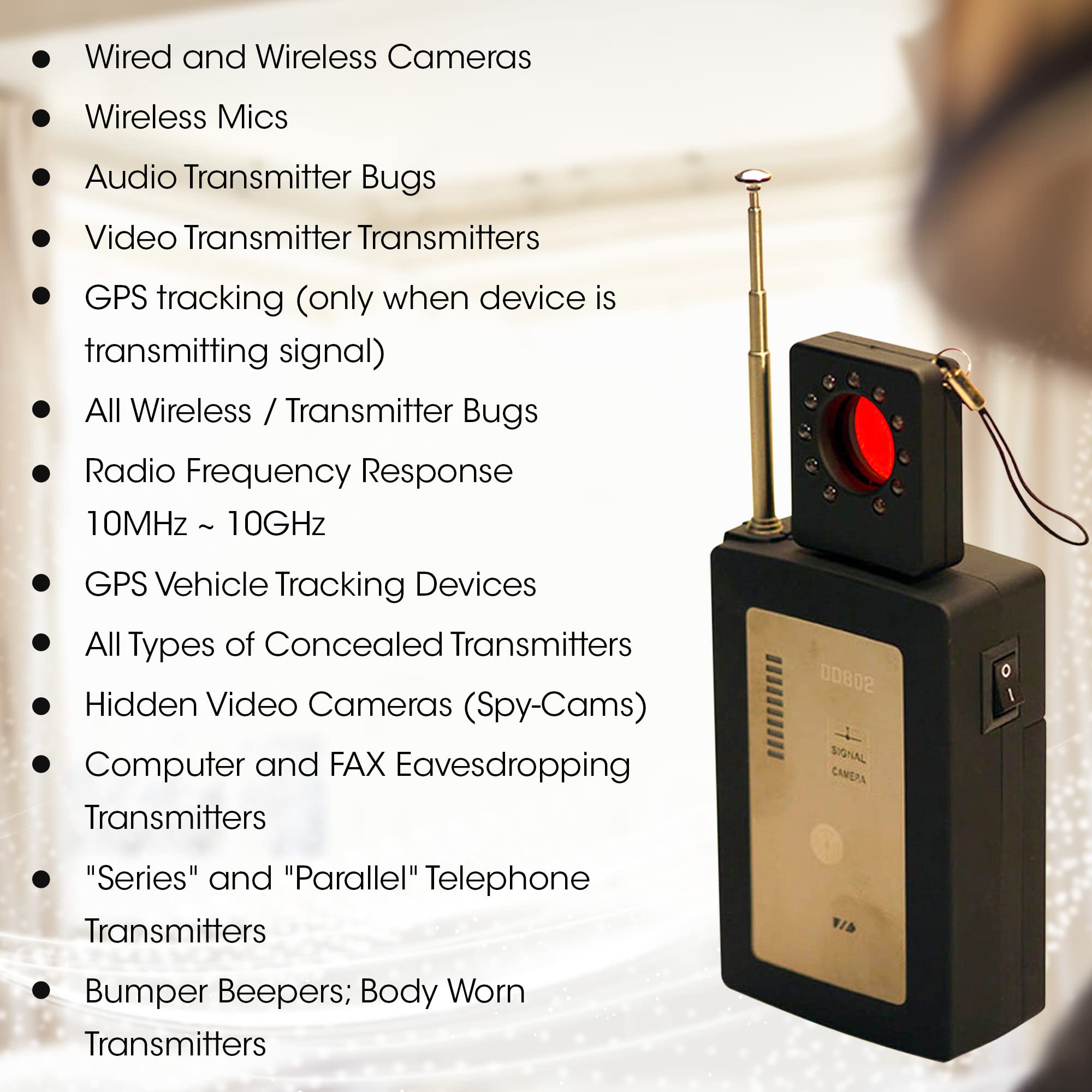 SleuthGear Maxi-Tech Defender Bug Detector - Find GPS Tracker & Wireless Camera - Audio Spy Bug Sweeping Device - Hidden GPS Tracking Finder - Cam Finder - 10g Law-Grade Anti Spy Detector