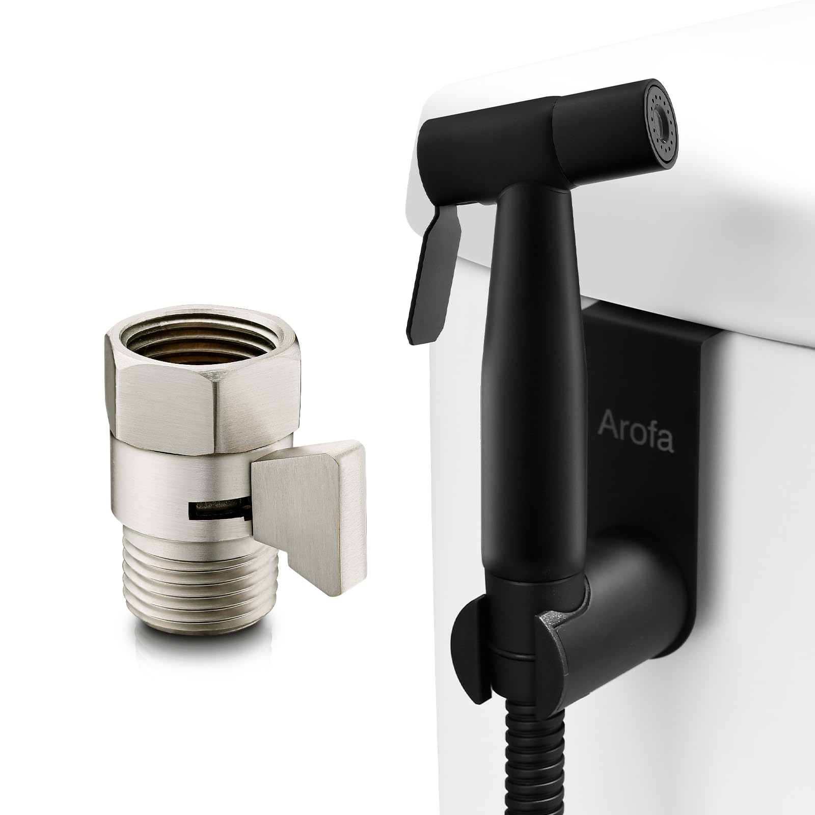 Arofa Handheld Black Bidet Sprayer for Toilet - Adjustable Water Pressure Control for Feminine Wash with Water Flow Control Valve
