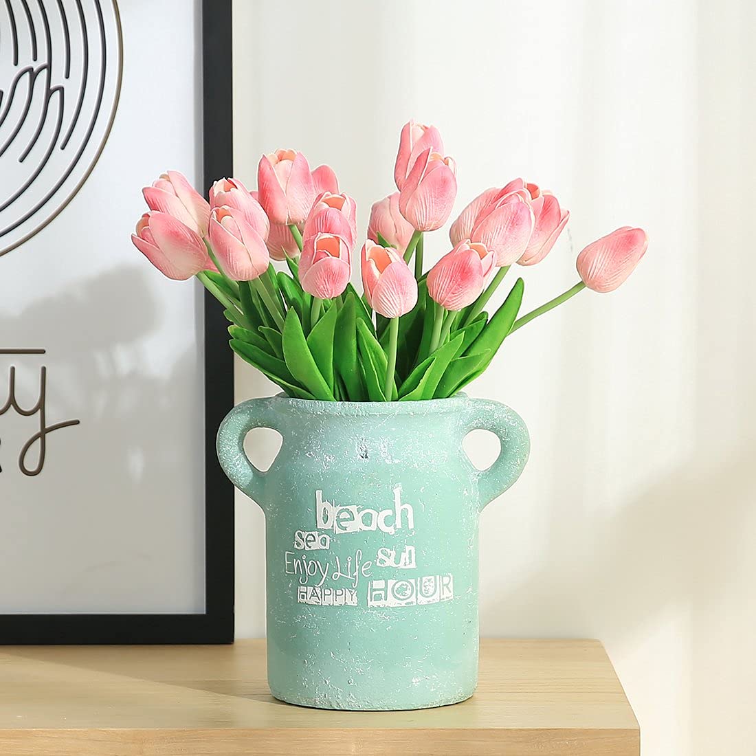 Cloudecor 20Pcs Artificial Tulips Fake Tulip Real Touch Latex Flowers for Wedding Party Home Office Decor (White - 20p)