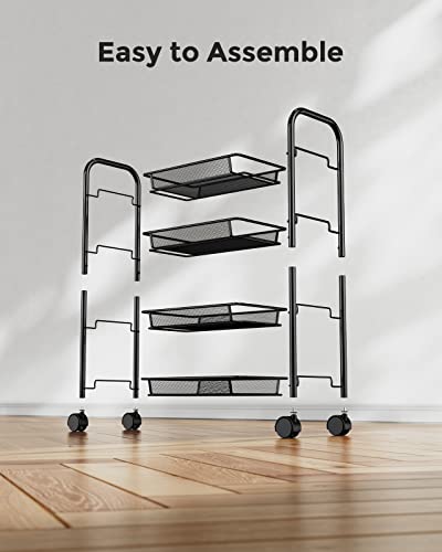 Pipishell 4-Tier Mesh Wire Rolling Cart Multifunction Utility Cart Metal Kitchen Storage Cart with 4 Wire Baskets Lockable Wheels for Home, Office, Kitchen PIUC02