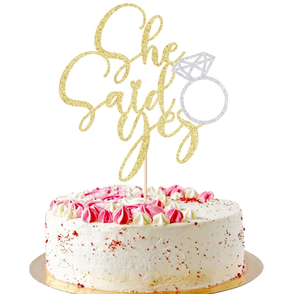 AROKIPPRY She Said Yes Cake Topper - Bridal Shower Engagement Decorations, Bride To Be/Proposal/Bachelorette Party Decorations(gold)