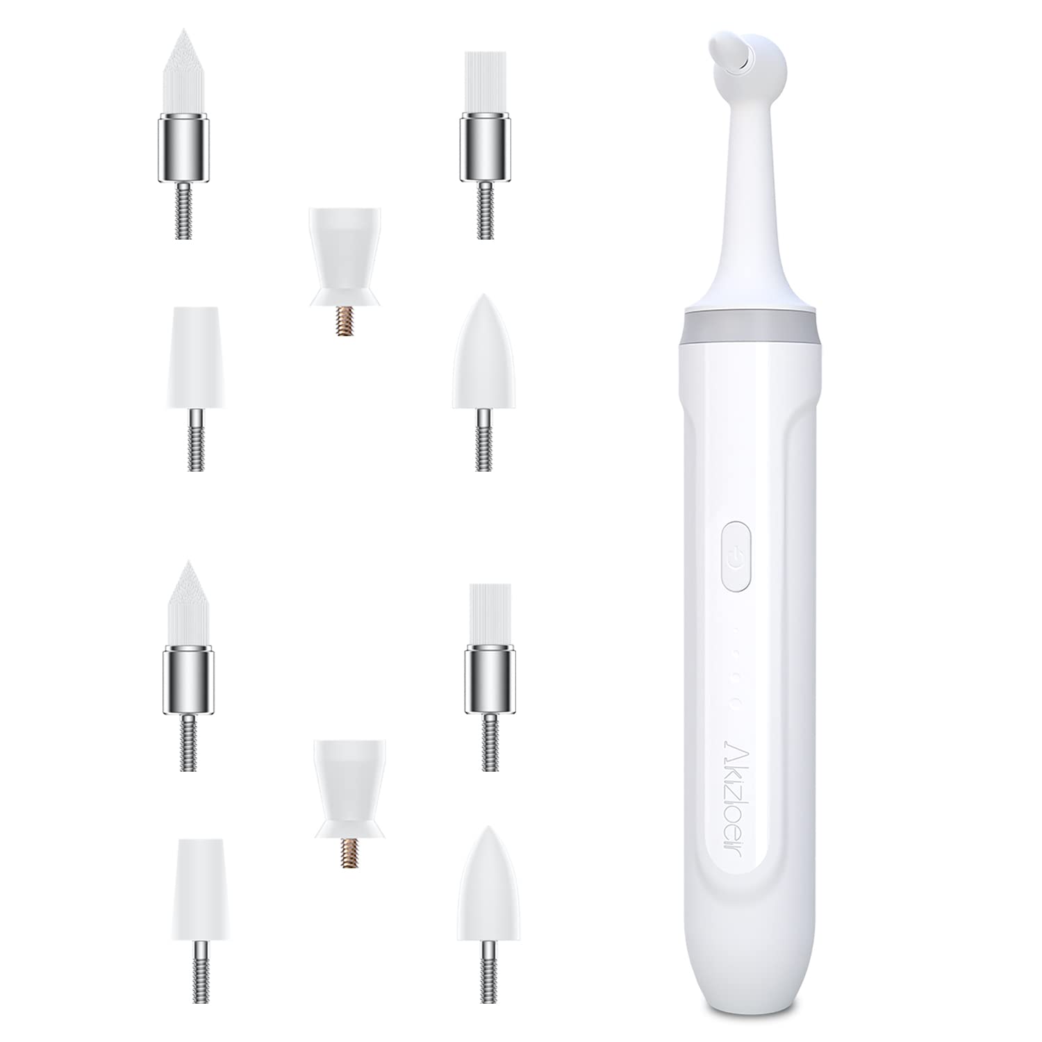 Akizbeir Electric Tooth Polisher, with 10 Replacement Heads, Household Dental Tartar Calculus Remover(White-Grey)