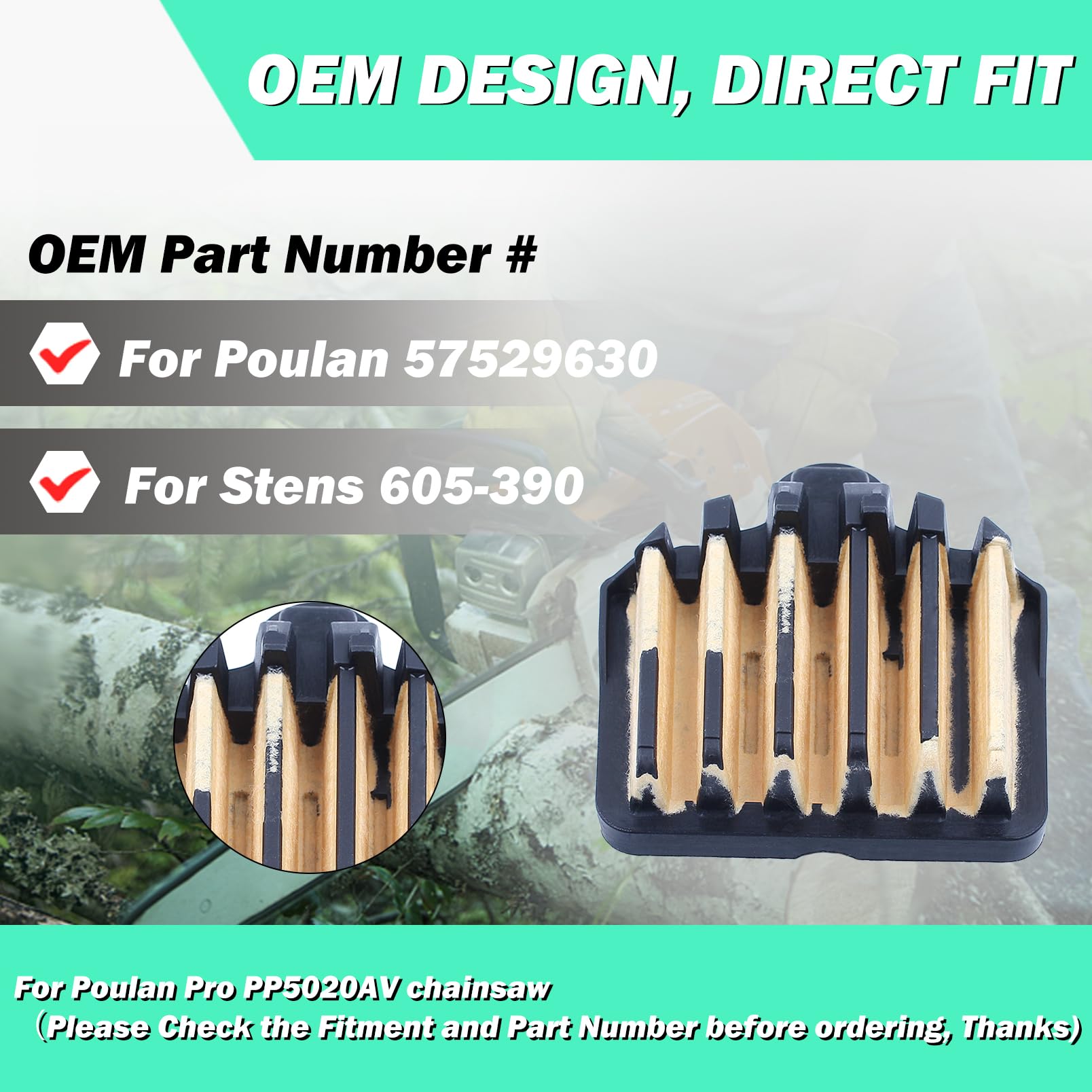 Adefol Air Filter Kit for Poulan PP5020AV 575296301 Chainsaw Replacement Parts with Fuel Filter, Primer Bulb, Spark Plug, Fuel Line Accessories