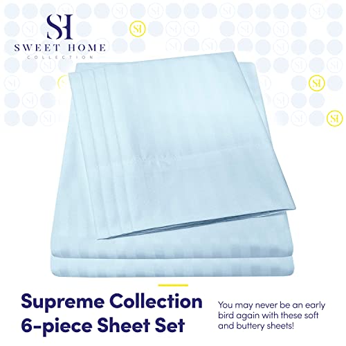 King Size Bed Sheets - 6 Piece 1500 Supreme Collection Fine Brushed Microfiber Deep Pocket King Sheet Set Bedding - 2 Extra Pillow Cases, Great Value, King, Dobby Light Blue