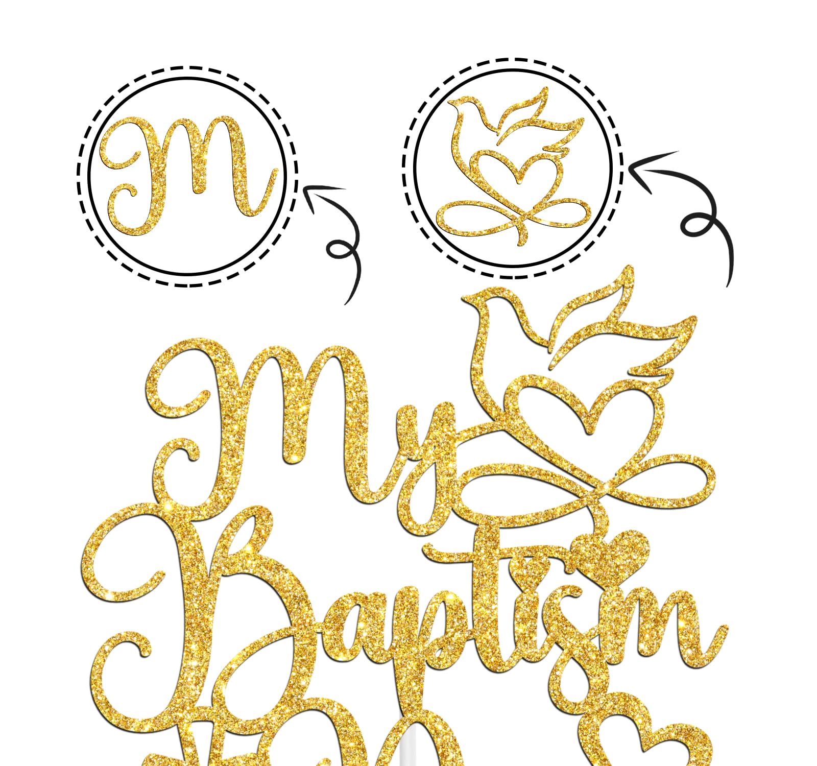 My Baptism Day Cake Topper, First Holy Communion, On Your Confirmation, Bridal Shower/Wedding/Baptism/Christening Baby Shower Party Decorations, Gold Glitter