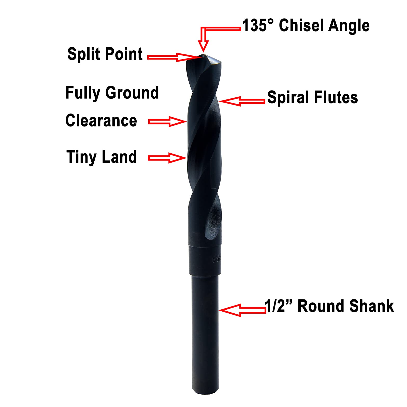MAXTOOL 33/64" Silver and Deming Drill Bits HSS M2 S & D Drill Bits Prentice Twist Drills Black Oxide 1/2" Reduced Shank 6" OAL; SD02B00R033