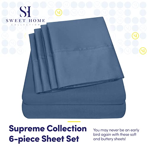 King Size Bed Sheets - 6 Piece 1500 Supreme Collection Fine Brushed Microfiber Deep Pocket King Sheet Set Bedding - 2 Extra Pillow Cases, Great Value, King, Denim