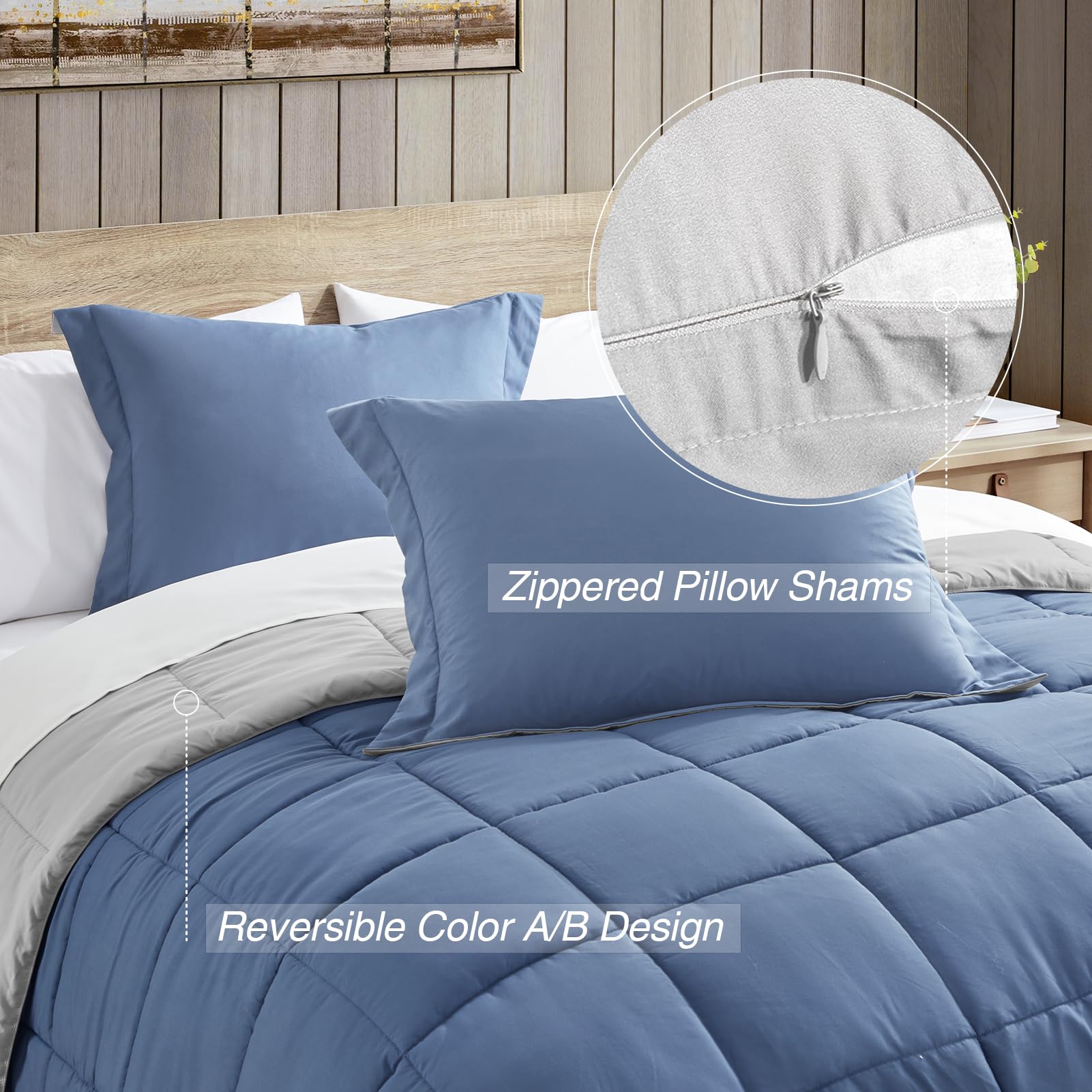 satisomnia Twin Comforter Set Blue, Lightweight Comforters Twin Size Bed, Soft Breathable Down Alternative Bed Comforter Set, Reversible All Season 2Pcs Twin XL Bedding Set with 1 Pillow Sham