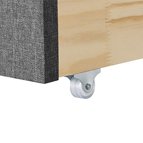 MUSEHOMEINC Upholstered Solid Wood Under Bed Storage Drawer with 4-Wheels for Bedroom/Leather Handle,Wooden Underbed Storage Organizer,Suggested for Twin and Full Size Platform Bed