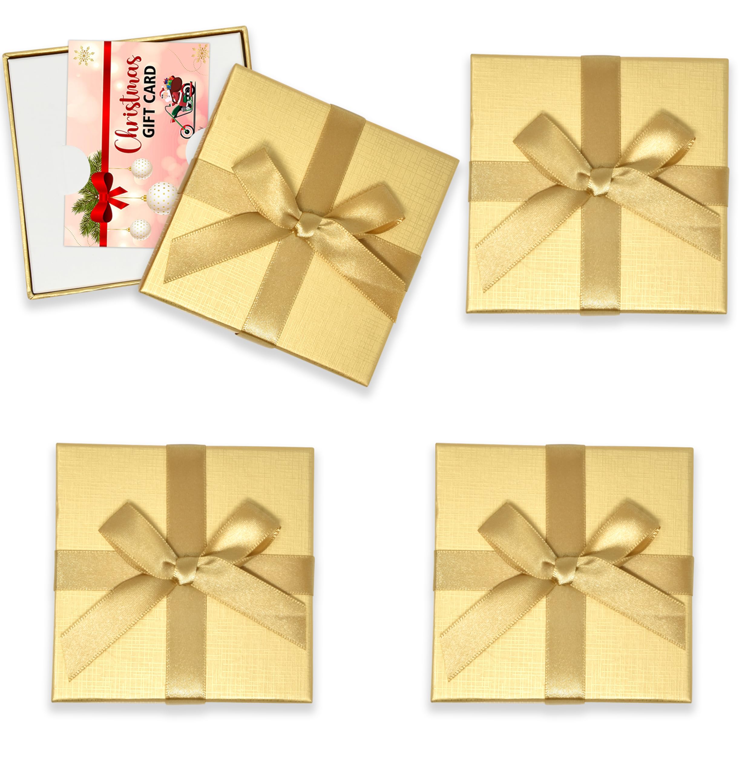 Gold Christmas Card Gift Box Holder with Bows Pack of 6 Holiday Gifts Greeting Cards Present Wrap Square Boxes Cash Money Holders Party Favor Decor for Wedding Xmas Party Supplies Decorations