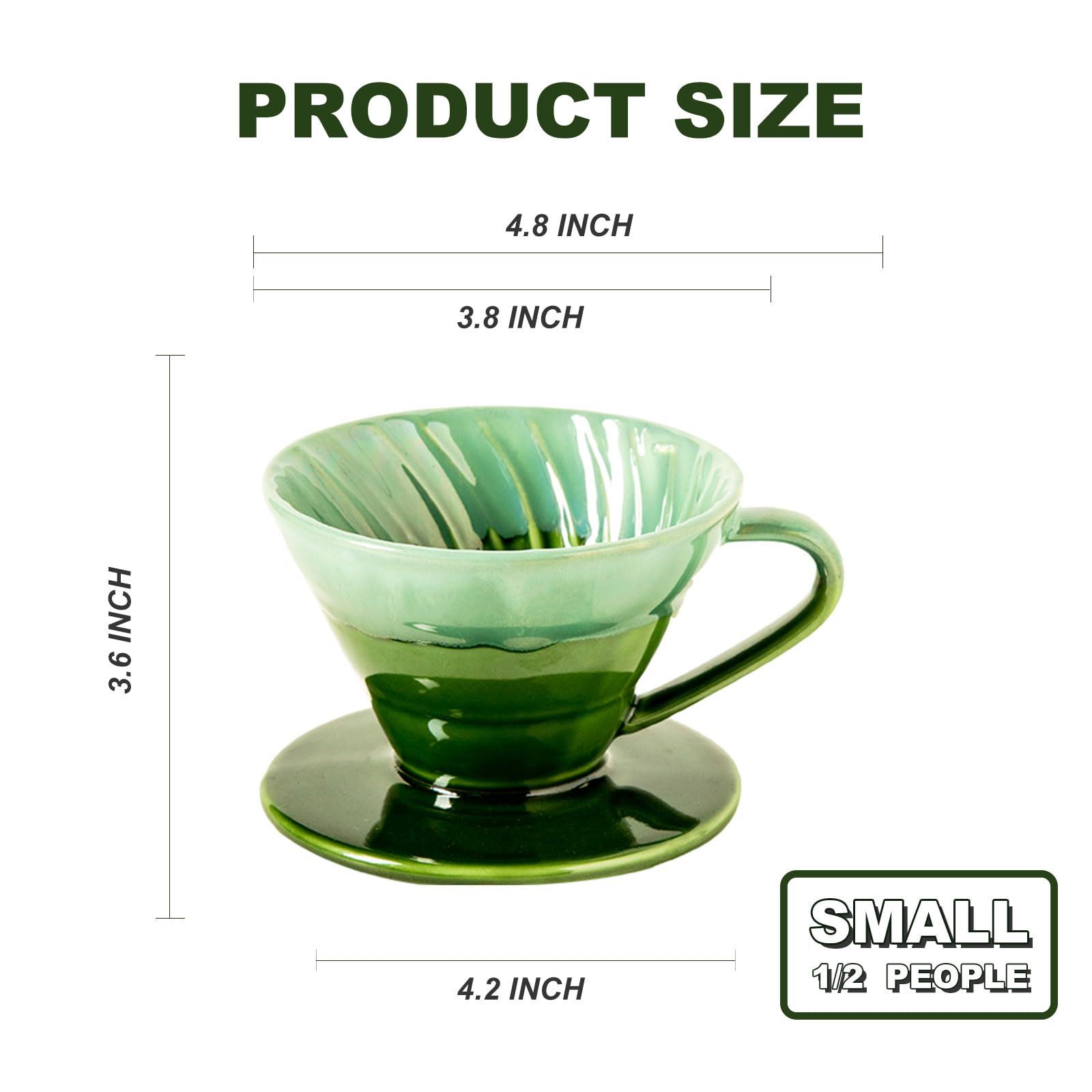 Aroplor Ceramic Pour Over Coffee Dripper 01 Ceramic Coffee Maker with 1 Hole,Hand Drip Cone Coffee Filter,Easy Brewing,for 1-2 People (Green)