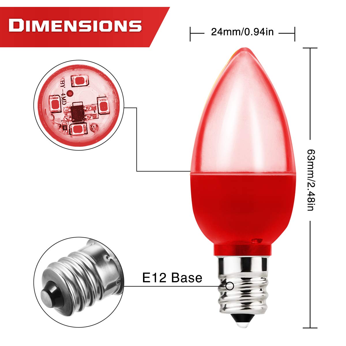8 Pack c7 LED Red Light Bulb Green Light Bulb 1W Night Light Bulb Mini LED Bulb Candelabra E12 Base Decor Red Bulbs Green Bulbs Salt Lamp, String Lights, Window Candle, Indoor Outdoor Use C7 LED Bulb