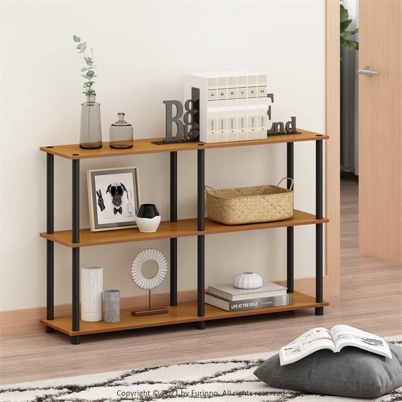 Furinno 99634LC/BK Turn-N-Tube 3-Tier Double Size Storage Display Rack, Light Cherry/Black
