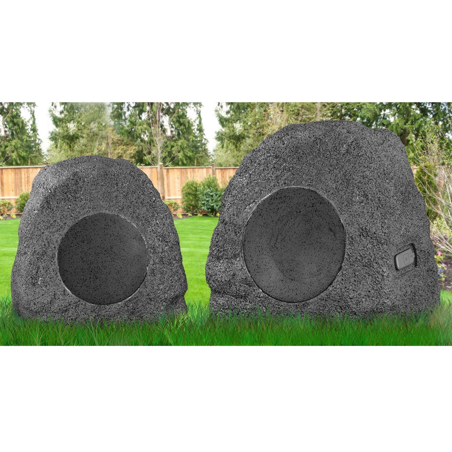 it.innovative technology Premium 5-Watt Bluetooth Outdoor Rock Speakers with A/C Adaptor and Built In Rechargeable 5200mAh Battery, Pair, Charcoal