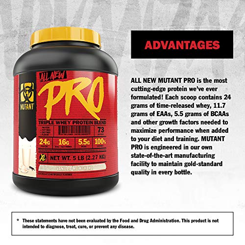 Mutant Pro - Triple Whey Protein Powder Supplement - Time-Released for Enhanced Amino Acid Absorption - Decadent Gourmet Flavors (Vanilla Milkshake, 5 lbs)