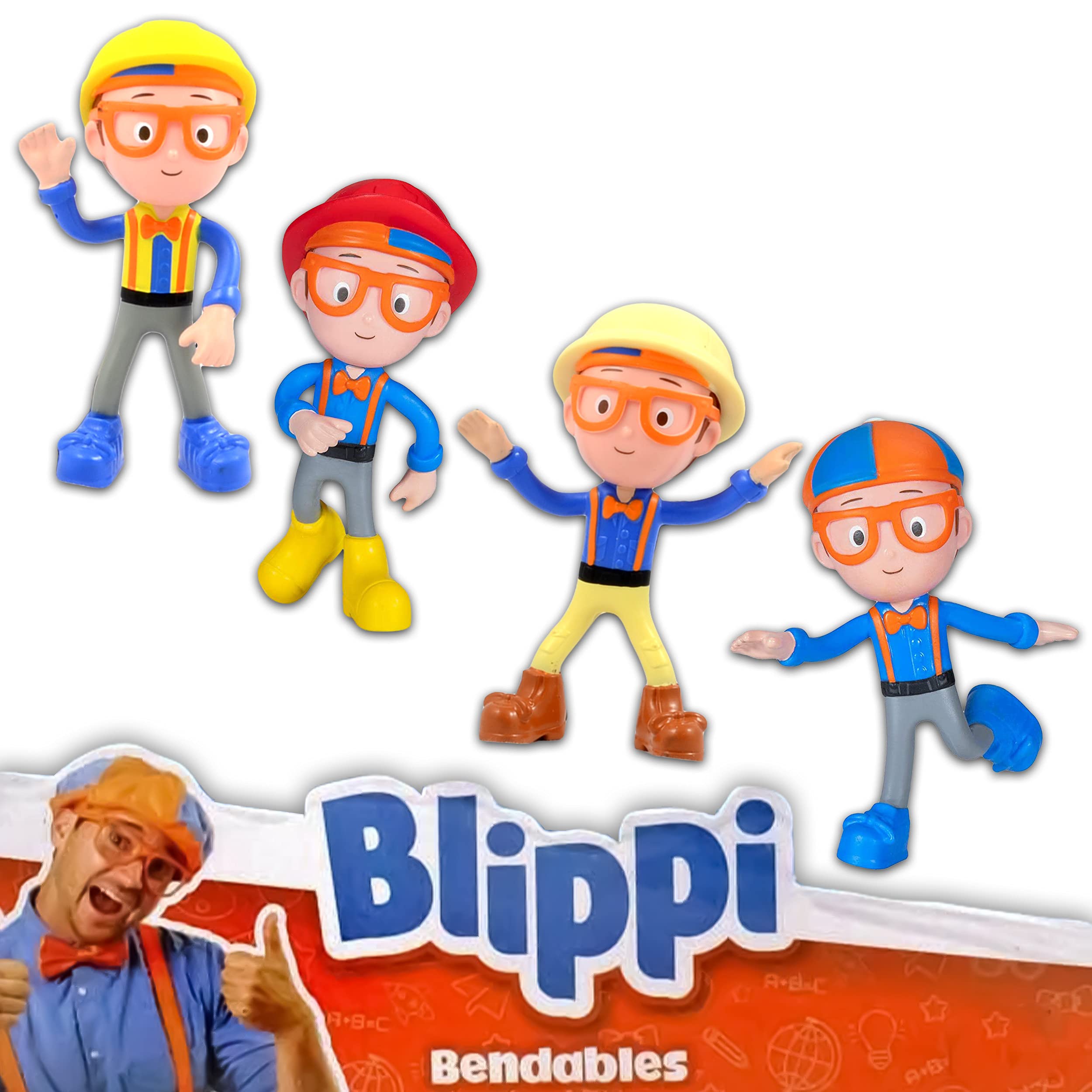 Blippi Bendable Action Figure Bundle for Boys and Girls ~ Blippi Bendable Toy for Kids, Toddlers | Blippi Figures with Stickers (Blippi Party Favors)