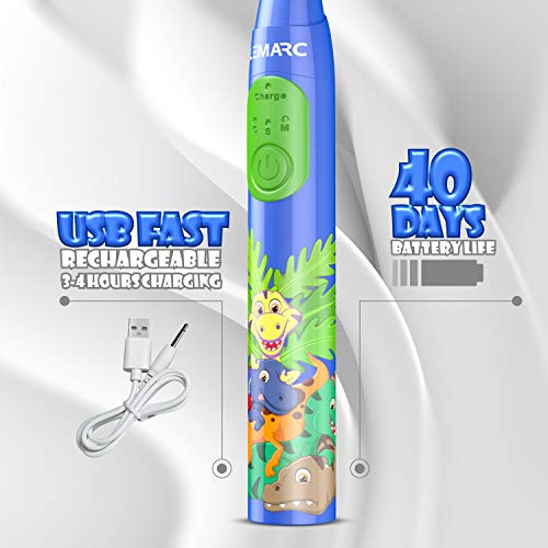 LEMARC USA Supersonic Kids Electric Toothbrush 8 Dupont Brush Heads, USB Rechargeable, Vibration Speed Control Plus Massage Mode, 2 Min Timer, Waterproof, for Age 3+