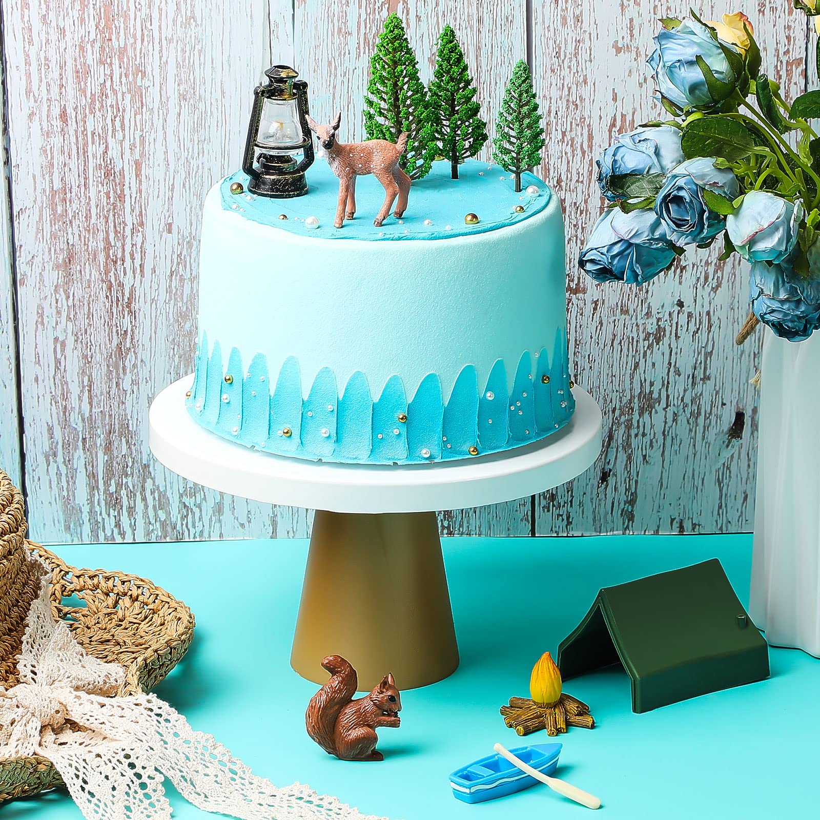 Yookeer 11 Pcs Camping Cake Topper Fireside Camp Decor Set Fireside Camp Christmas Cake Topper Camping Themed Cake Topper Camping Cake Decoration for Forest Theme Birthday Party Supplies(Fresh Style)