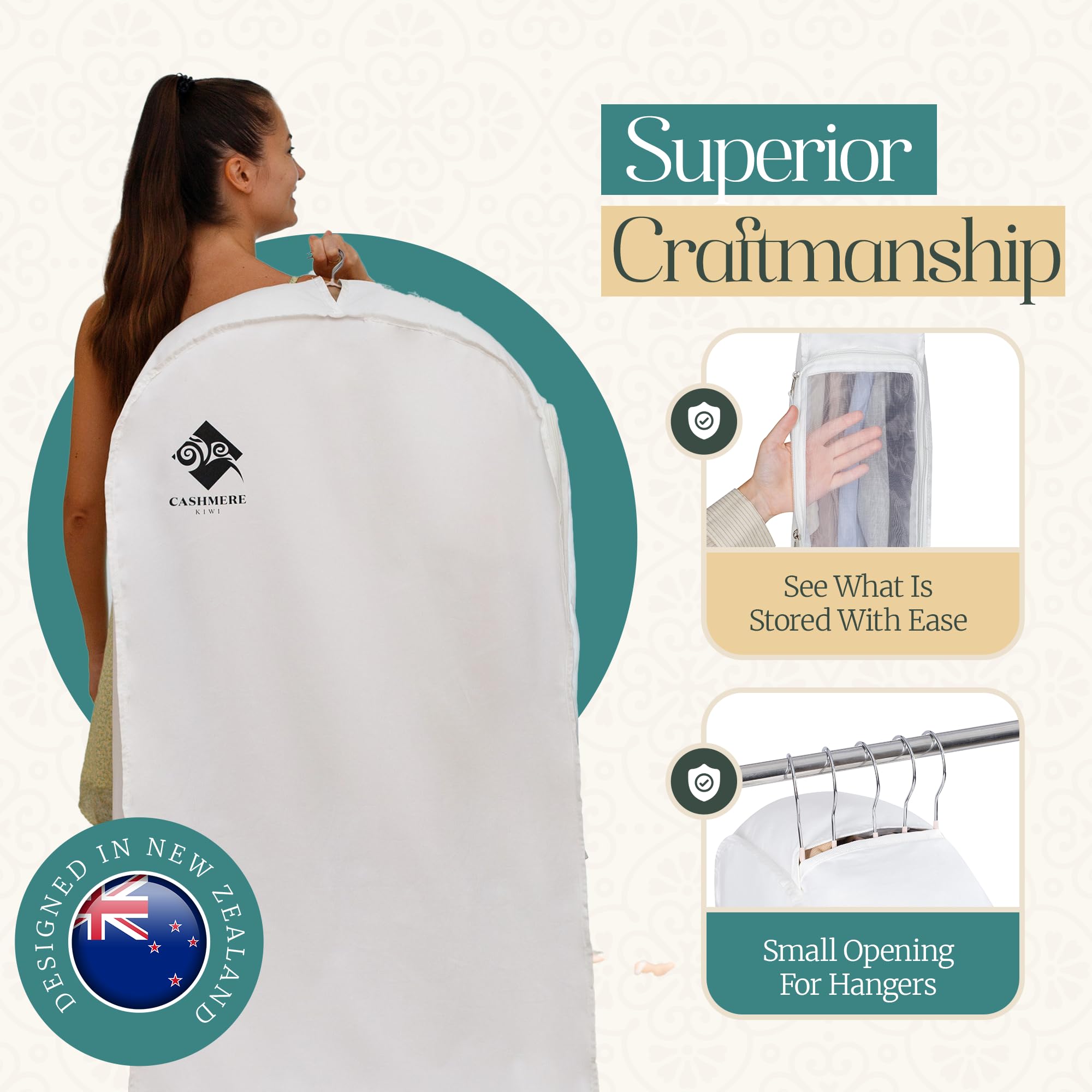 Premium 40β Short Cotton Garment Bag For Hanging Clothes And Storage | Wide 6β Gusset & 4 Cedar Blocks For Fresh Smell And Moth Protection | Best For Suits, Fur Coats, Leather Jackets, Sweaters.