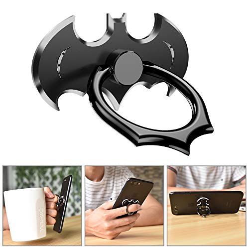 OATSBASF Bat Phone Ring Stand Holder Cell Phone Ring Holder Finger Grip 360 Degree Rotation Compatible with iPhone 12/11 Pro Max/SE 2020 and Other Smartphones(Black+Silver)