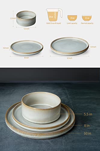 Famiware Dinnerware Sets, Plates and Bowls Set for 4, 12 Piece Dish Set, Cappuccino White