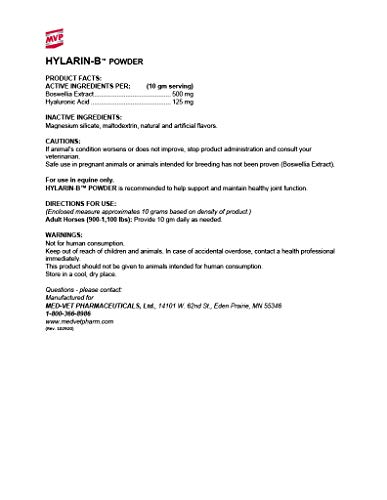 MVP Hylarin-B Powder (100 Servings) for Joint Integrity Support in Horses