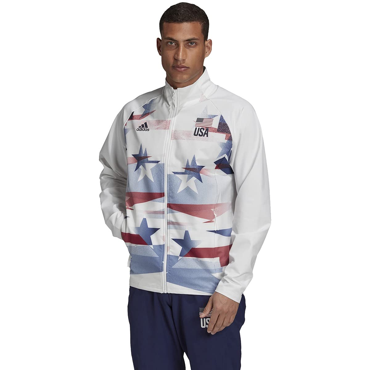 adidas mens USA Volleyball Warmup Jacket Men White/Navy/Team Power Red XX-Large