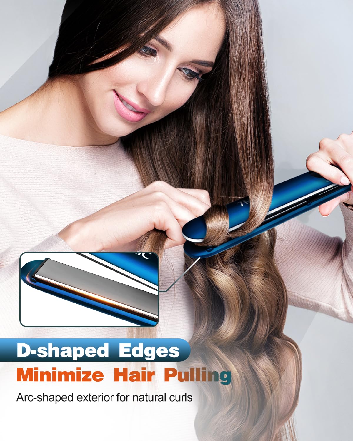 7MAGIC Negative Ion Ceramic Flat Iron with Digital Display - 1 Inch Hair Straightener for Long & Short Hair, 2 in 1 Curling Iron & Straightener, Anti Static & Auto Shut-Off