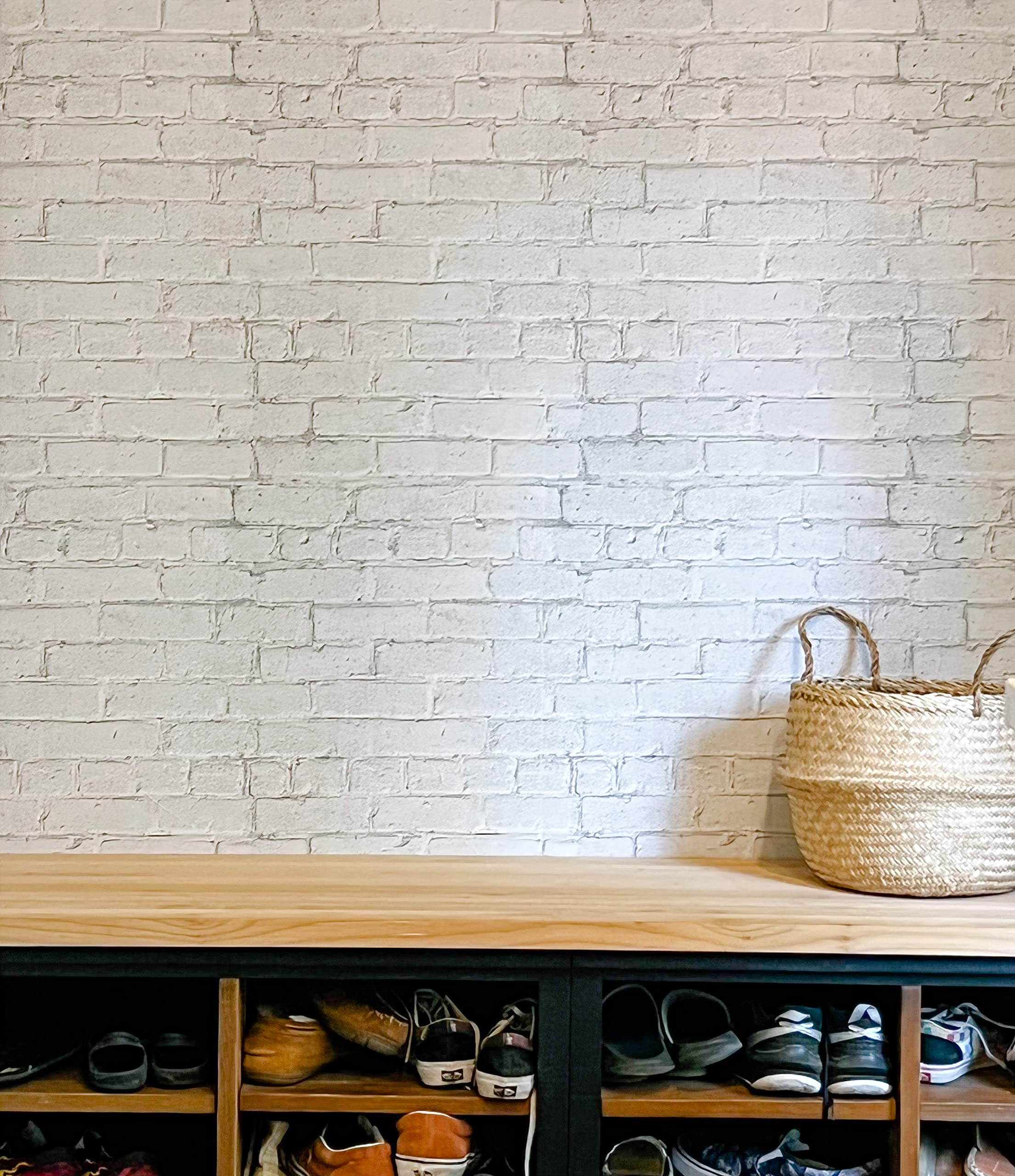 Brick Wallpaper Peel and Stick - White/Gray, 32.8 ft x 1.5 ft - 3D Faux Brick Wallpaper for Textured Wall, Removable Wallpaper for Indoor & Outdoor Use Waterproof- Ideal for Bedroom Accent Wall Décor