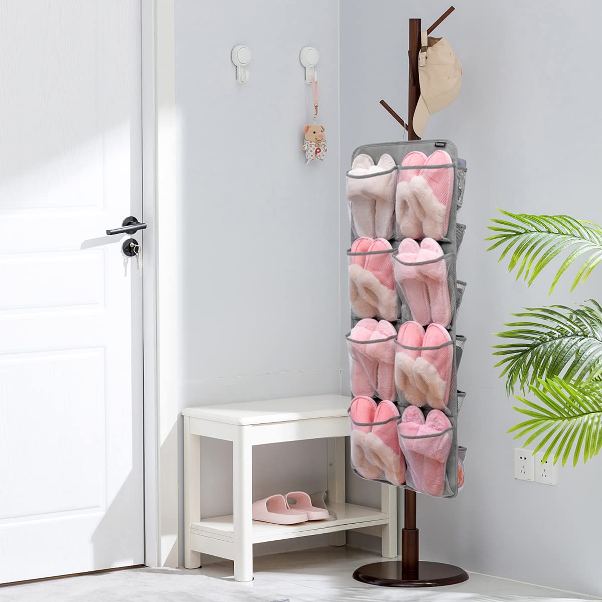 ANZORG Dual-Sided Hanging Closet Organizer for Socks Underwear Bra Kids Storage Organizer for Baby Clothes Toddler Shoes with 26 Pockets (Grey-Mesh Pockets)