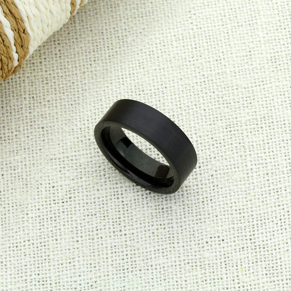 7MM Comfort Fit Tungsten Carbide Wedding Band Flat Pipe Cut Style Brushed Black Tungsten Ring (5 to 15), 10