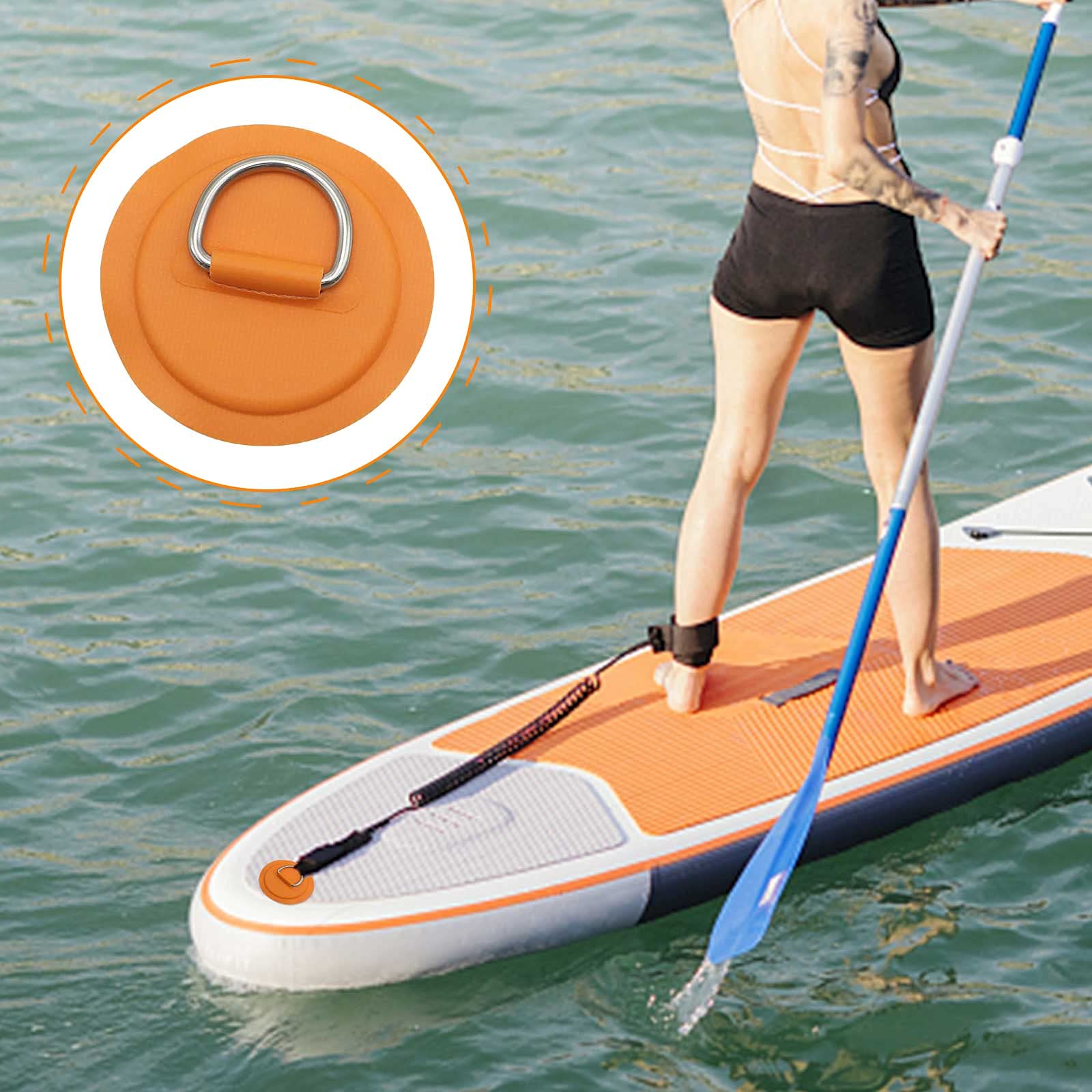 7Pck D-Ring Patch Kayak D Ring Pads and 20ft Strong Elastic Bungee Shock Cord with Hooks Bungee Deck Rigging Kit for Pvc Inflatable Boat Sup Kayak Canoe Deck Surfboard Raft Stand Up Paddle Board