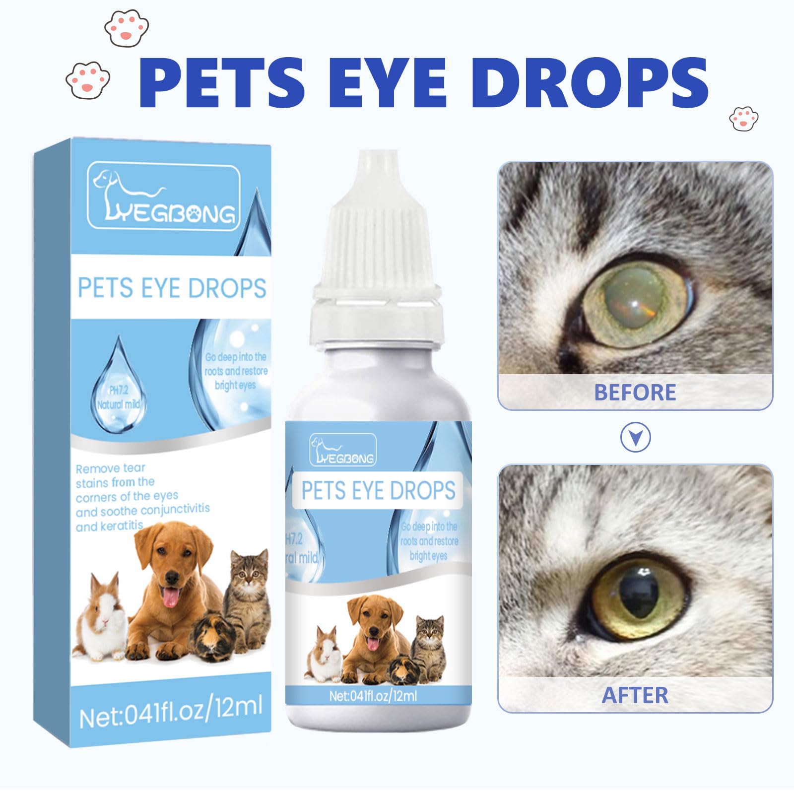 AusuB Pet Gel Eye Drops,Pets Eye Drops,Therapeutic Eye Lubricating Drop for Dog & Cats,Eye Solution for Severe Dry Eyes,Effective Dog Eye Infection Treatment (3Pcs,Blue)