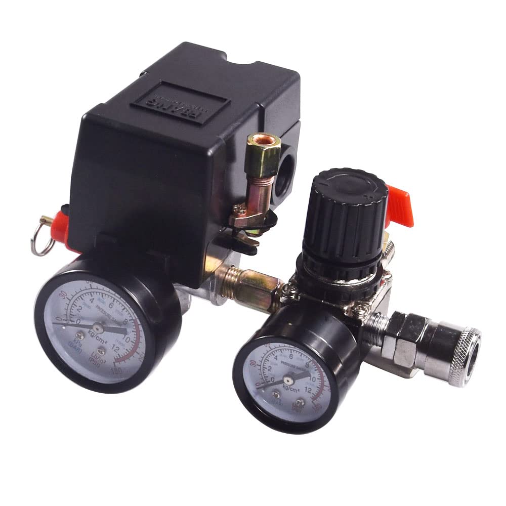 FBANG air Compressor Pressure Switch with Pressure Regulator, 90-120 PSI air Compressor Switch equips Pressure Gauge