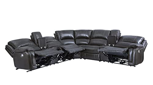 Steve Silver Denver 7 Piece Charcoal Leather Power Reclining Sectional