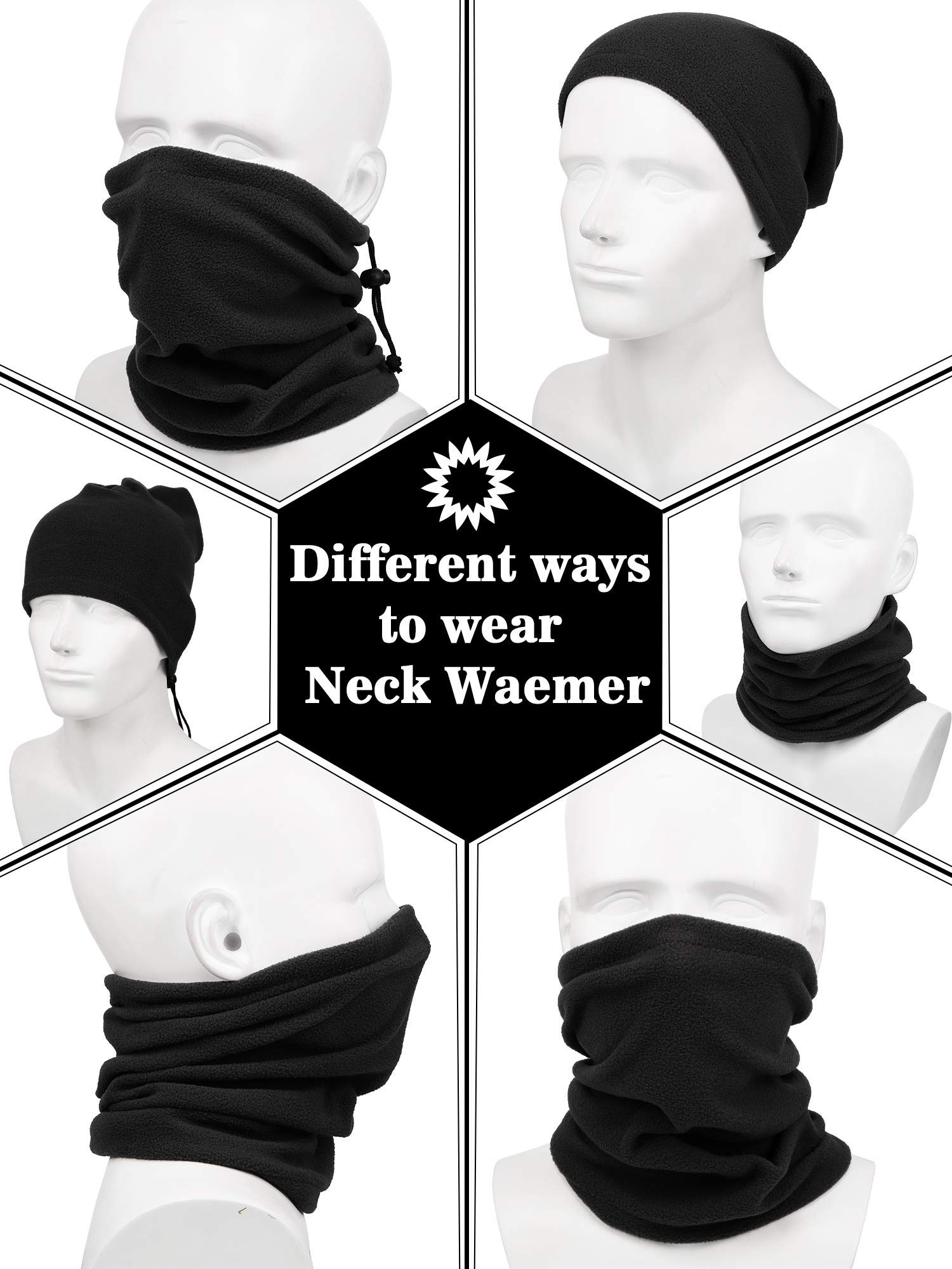 6 Pieces Drawstring Warm Winter Fleece Neck Gaiter Double Layer Neck Warmer Windproof Face Scarf for Men Women (Black, Dark Gray, Army Green)
