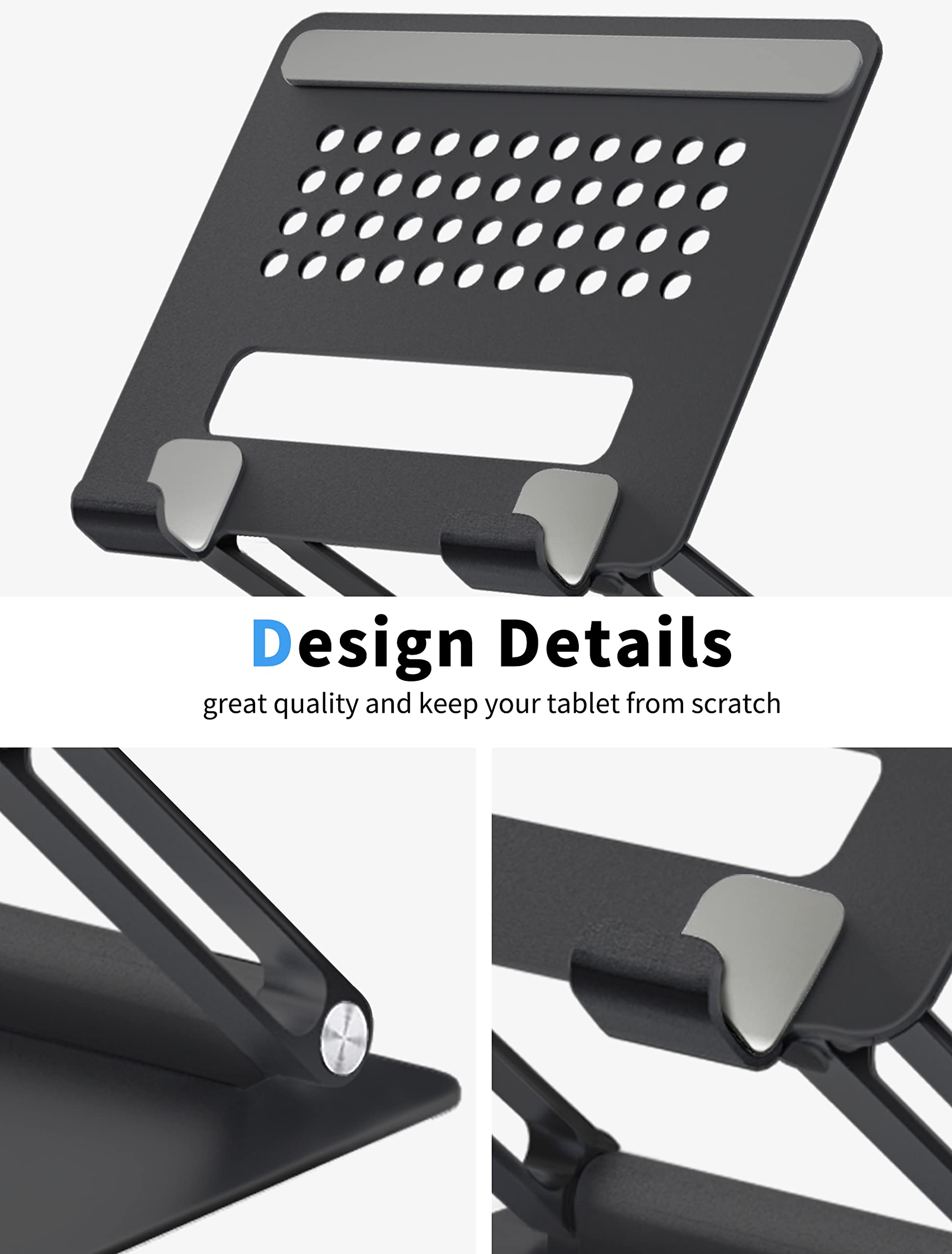 ALASHI Tablet Stand for Desk, Multi-Angle Adjustable Tablet Holder, Foldable Portable Ergonomic Design, Premium Metal Tablet Riser Compatible with 7 to 13.3 Inches Tablets, Black