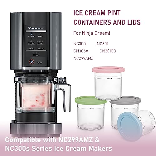 Containers Replacement for Ninja Creami Pints and Lids, Ice Cream Storage Containers Compatible with NC301 NC300 NC299AMZ Series Ice Cream Maker, BPA Free Dishwasher Safe Airtight & Leak-Proof (4 Pack)