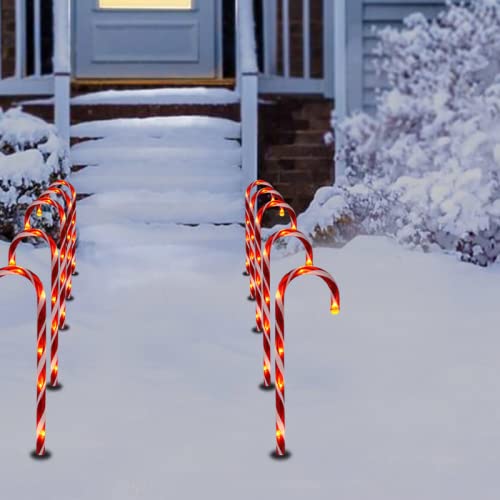 Christmas Candy Cane Lights,10 Pcs Candy Cane Solar Led Lights, Garden Path Decorations Solar Outdoor Light Suitable, for Home New Year and Christmas Decor