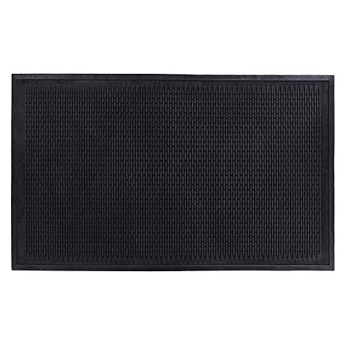 Indoor/Outdoor Hose-Wash Ribbed Design Non-Slip Rubber 2x3 Modern Entryway Mat for Entryway, Patio, Backyard, Garage, 24" x 36", Black Ribbed