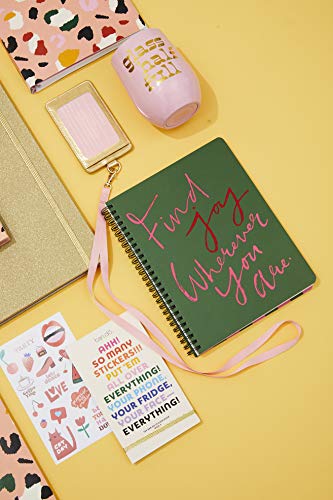 Ban.do Green Rough Draft Mini Spiral Notebook with Saying, 9" x 7" with Pockets and 160 Lined Pages, Find Joy