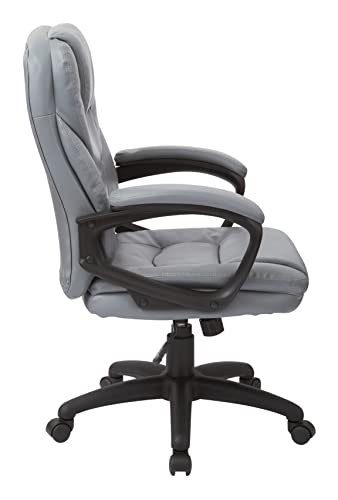Office Star FL Series Faux Leather Manager's Adjustable Office Chair with Lumbar Support and Padded Arms, Charcoal Grey