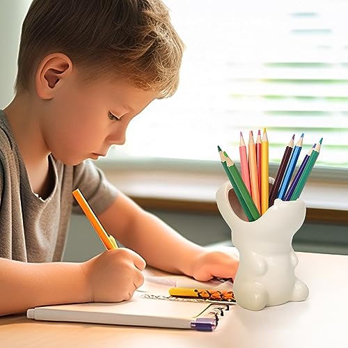ComSaf Cute Hippo Shaped Pen Pencil Holder, White Ceramic Succulent Planter Pots for Home Office Decoration Desk Organization, Set of 1