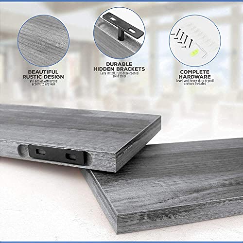 Under.Stated Floating Shelves, Wall Hanging Shelf Set of 3 for Living Room, Office, Kitchen, Bathroom &, Perfect Home Room Wall Decor, Farmhouse Gray