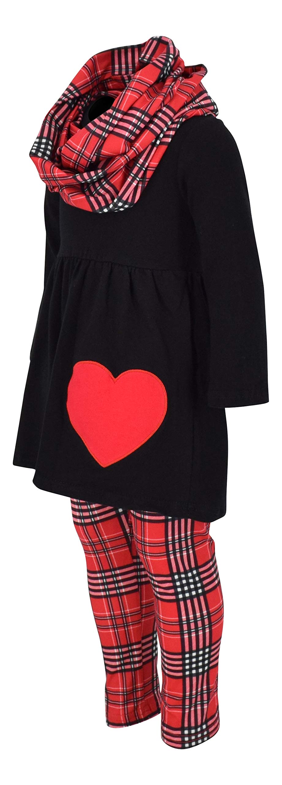 Unique Baby Girls 3 Piece Valentines Day Toddler Plaid Heart Legging Set Outfit (6 Years, Red)