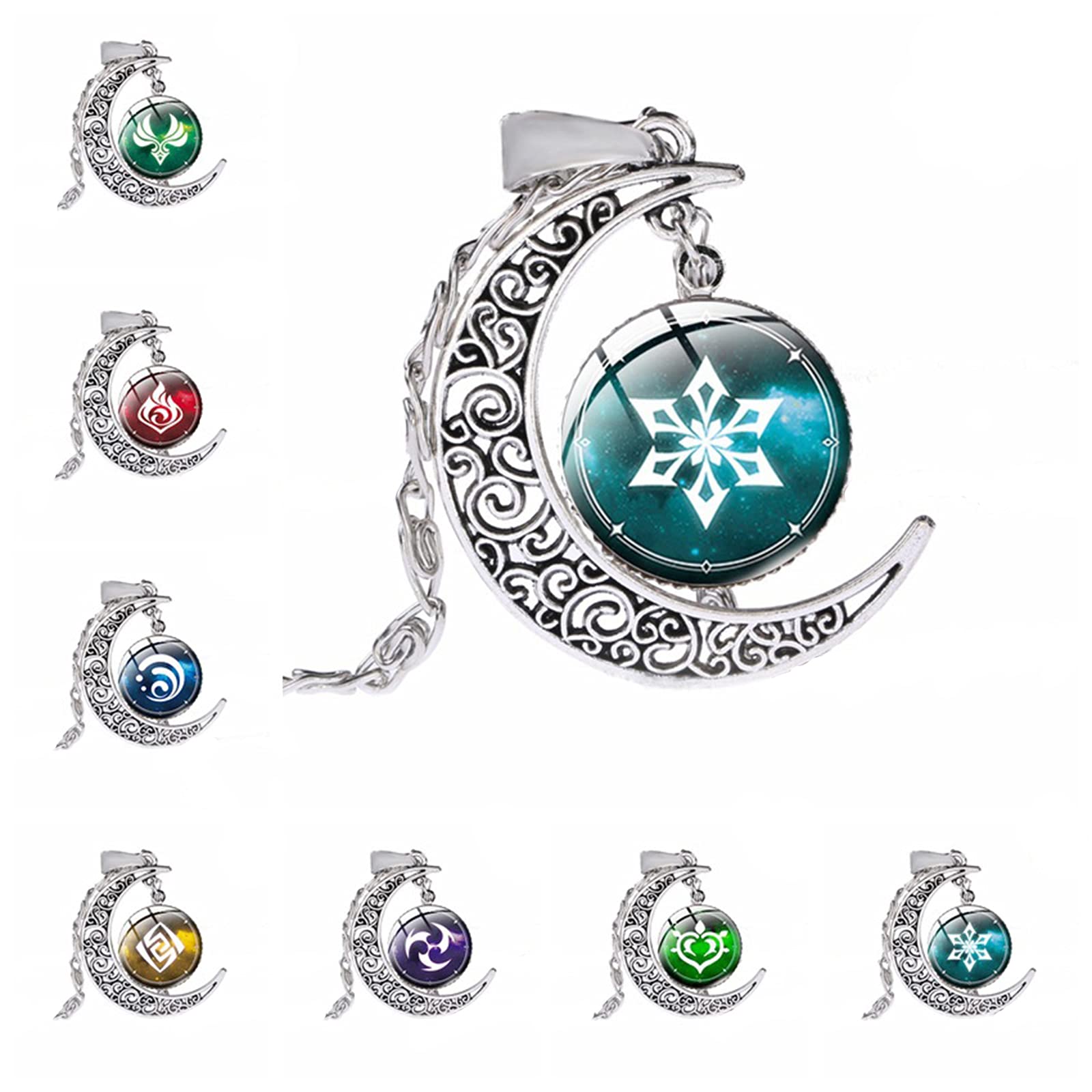 7Pcs Genshin Impact Necklace Set,God's Eye Genshin Impact Cosplay Anime Exquisite Necklace (B)