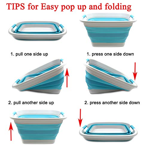 SAMMART 37L (9.77 Gallon) Collapsible Plastic Laundry Basket - Foldable Pop-Up Storage Container/Organizer - Portable Washing Tub - Space Saving Hamper/Basket (1, Grey/Bright Blue)