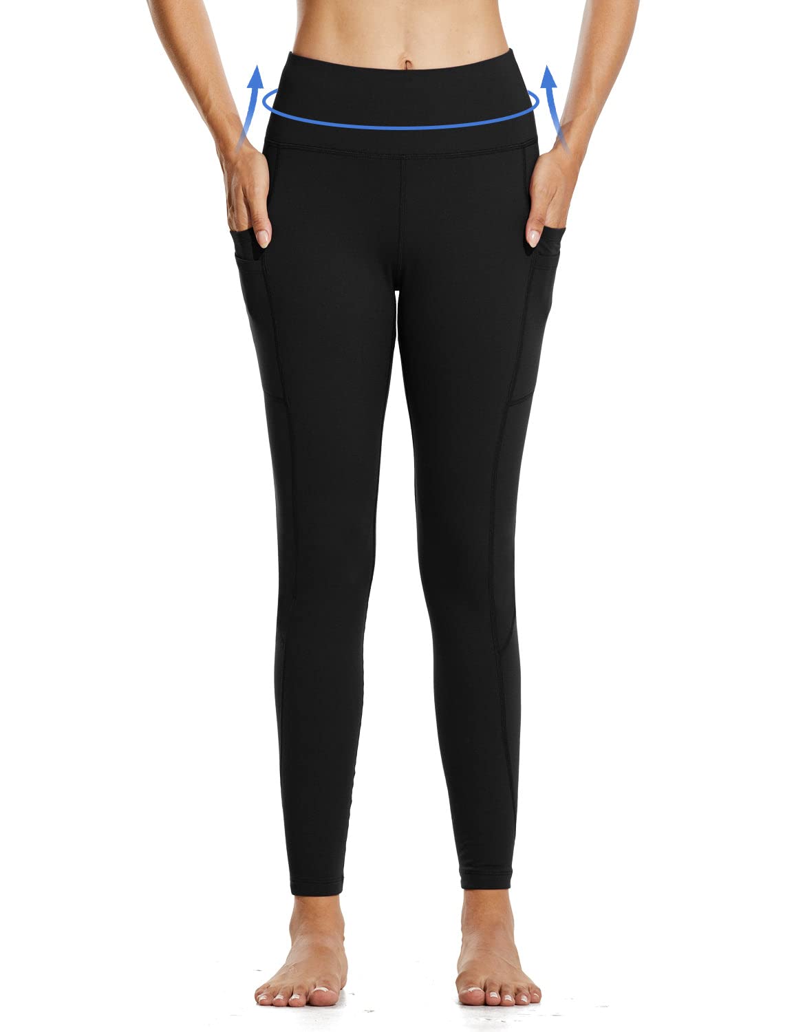 BALEAF Women's Fleece Lined Water Resistant Legging High Waisted Thermal Winter Hiking Running Pants Pockets Black Small