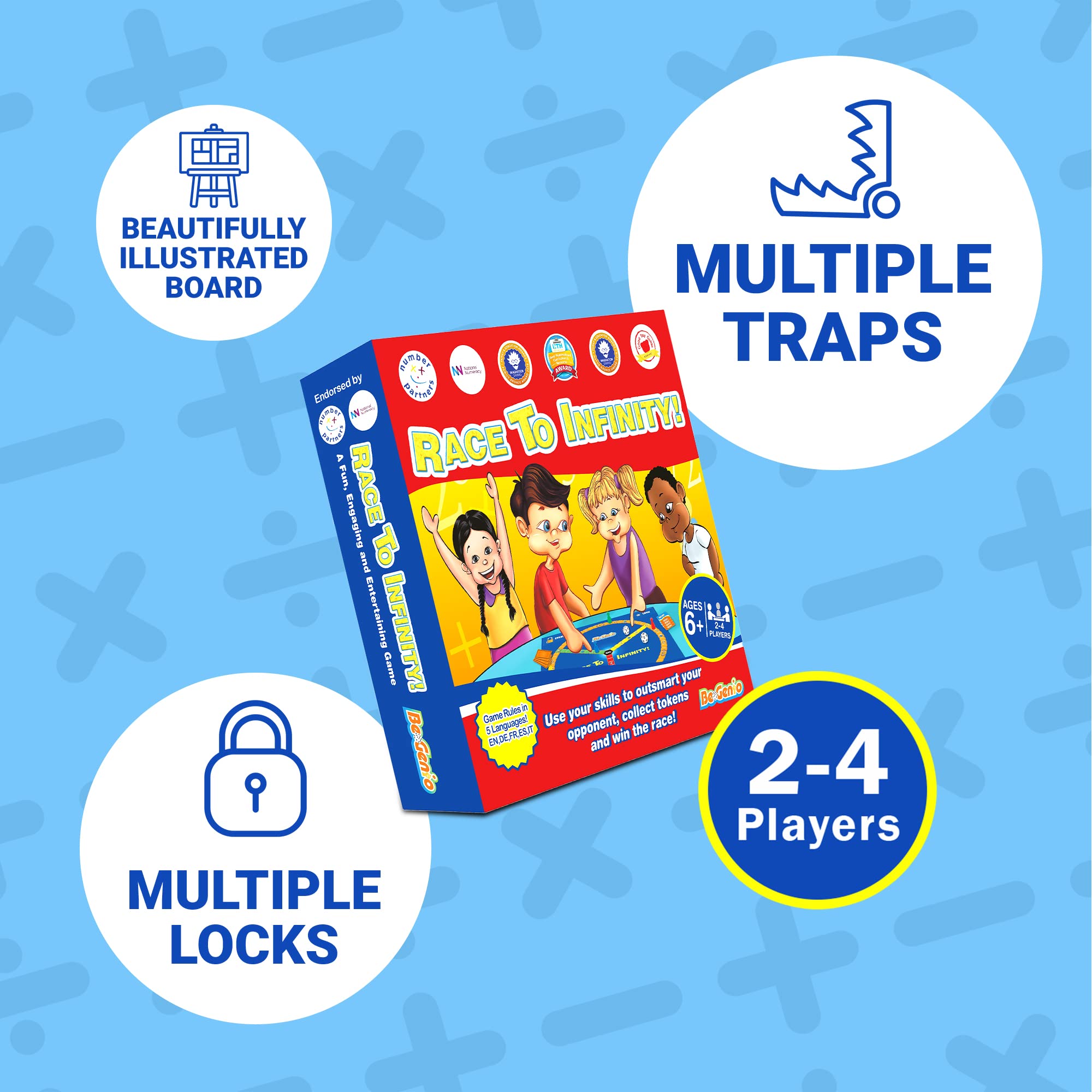 BeGenio - Race to Infinity, Math Games for Kids 6-12, Fun Educational Board Games, Multi-Level Tabletop Games, Table Top Board Gaming to Enhance Your Child’s Math Skills